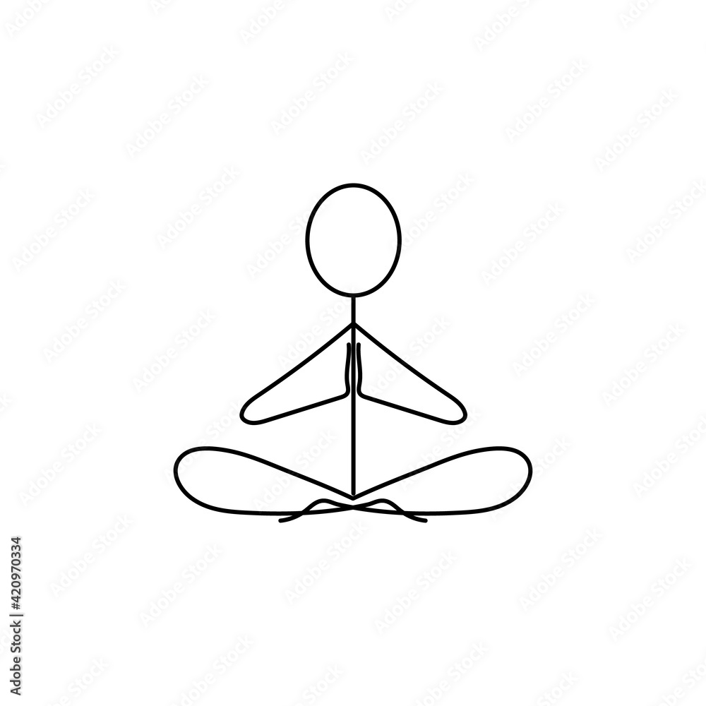 Cartoon icon of sketch stick figure sitting in lotus position and ...