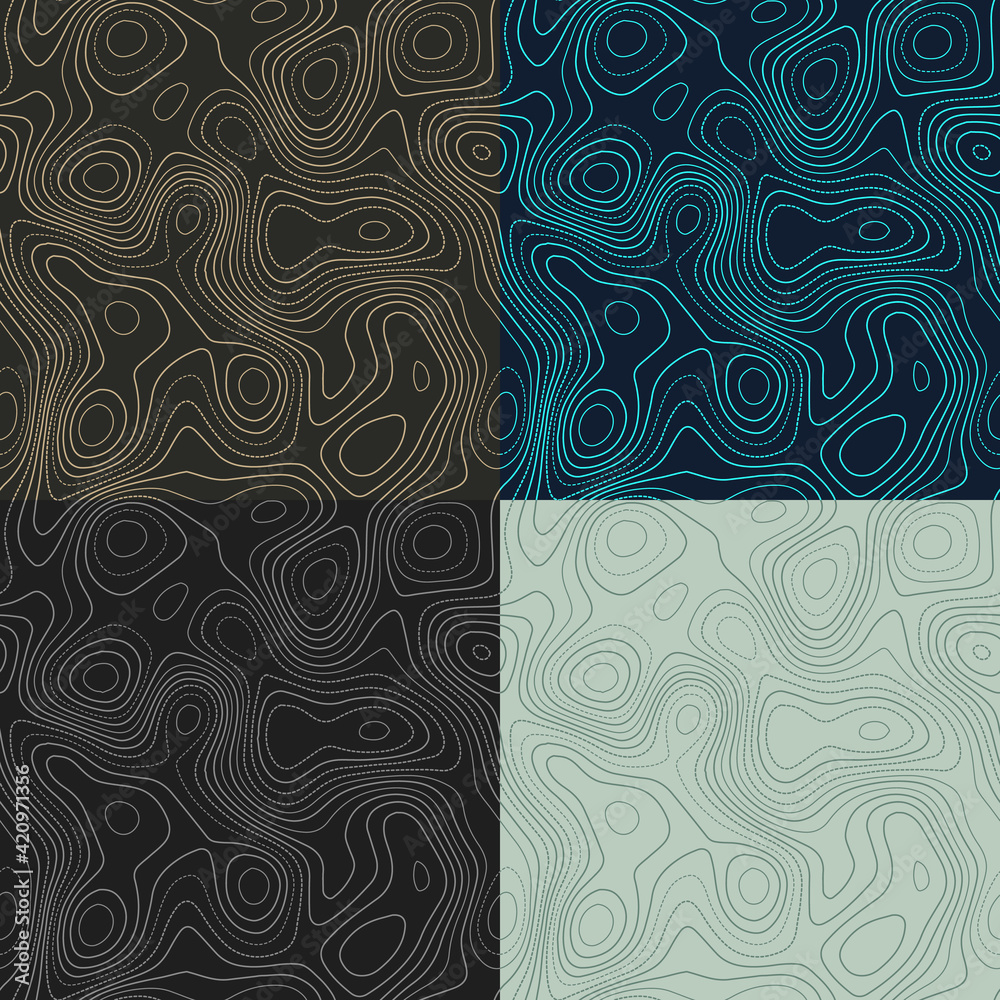 Topography patterns. Seamless elevation map tiles. Authentic isoline ...