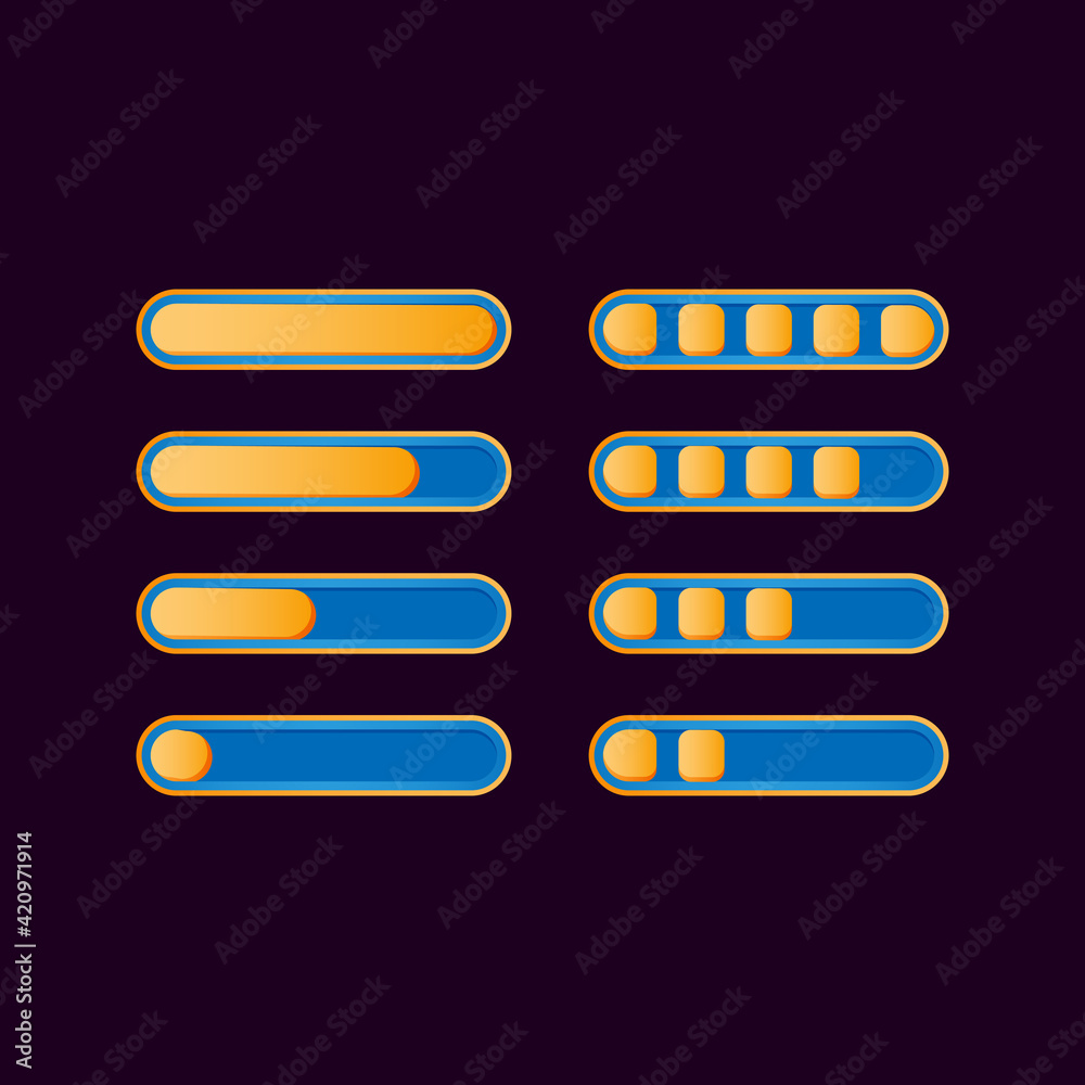 Set of game ui indicator bar with low to full for GUI asset elements ...