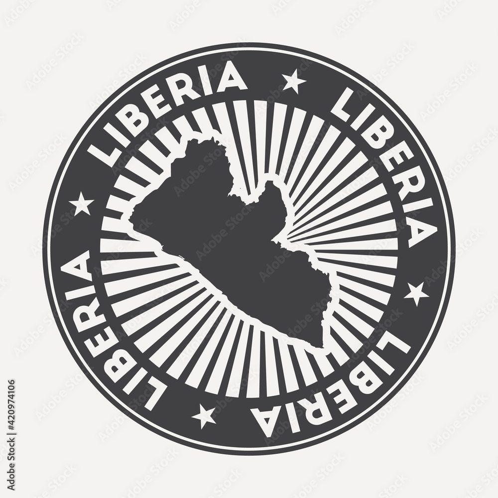 Liberia round logo. Vintage travel badge with the circular name and map ...