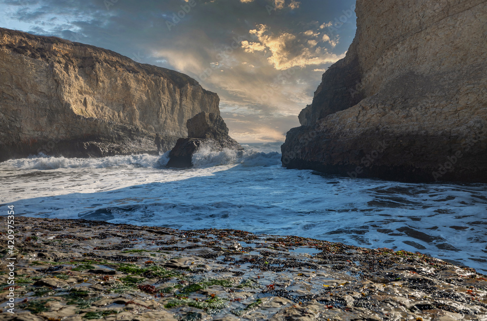 Shark fin cove, beautiful beach landscape on the coast of the ...