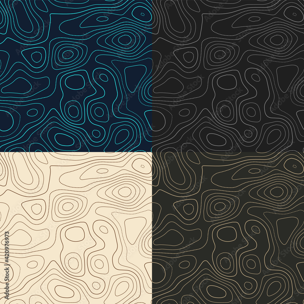 Topography patterns. Seamless elevation map tiles. Authentic isoline ...