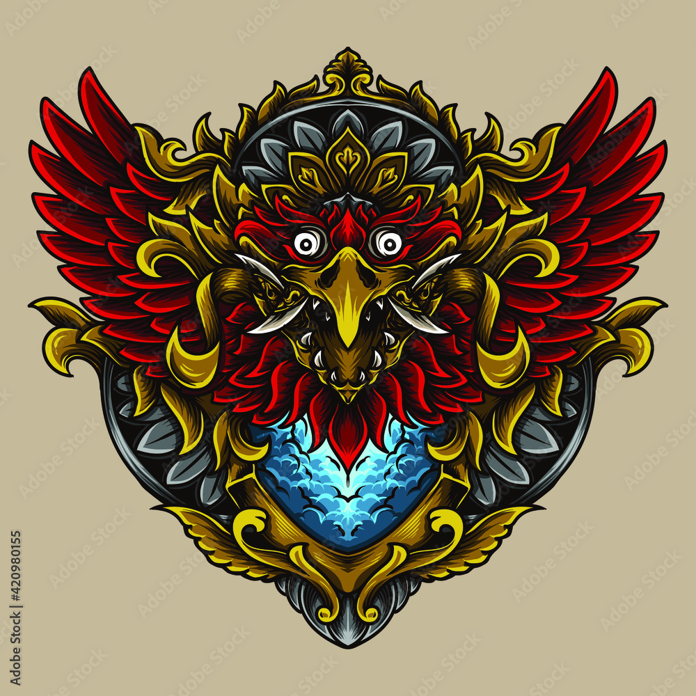 artwork illustration and t-shirt design garuda engraving ornament Stock ...
