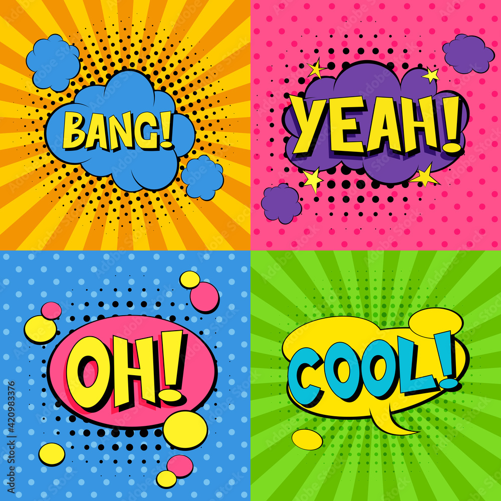 Bang! Yeah! Oh! Cool! Dynamic modern fluid mobile for sale banners set ...