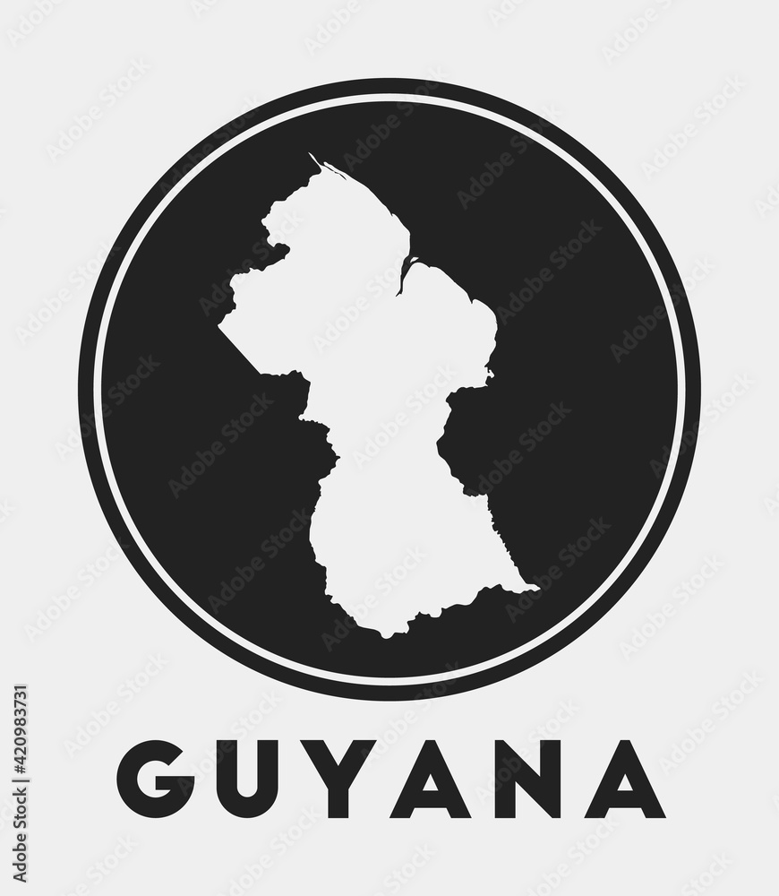 Guyana icon. Round logo with country map and title. Stylish Guyana ...