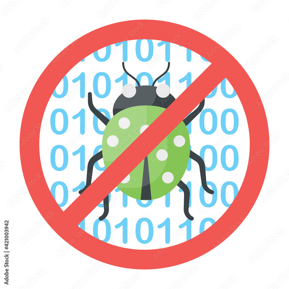Bug Free Concept Vector Color Icon Design, Software and web development symbol on white ...