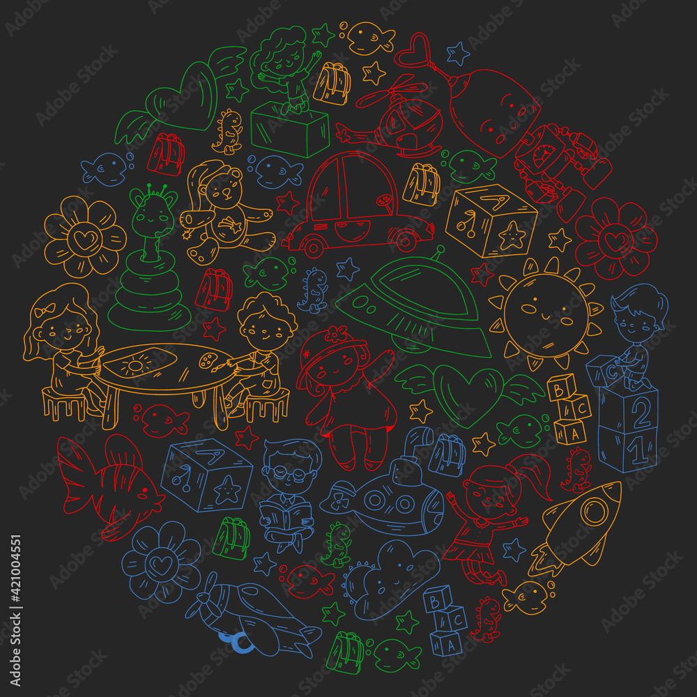 Poster with cute doodle drawing of happy kids and precepts to celebrate ...