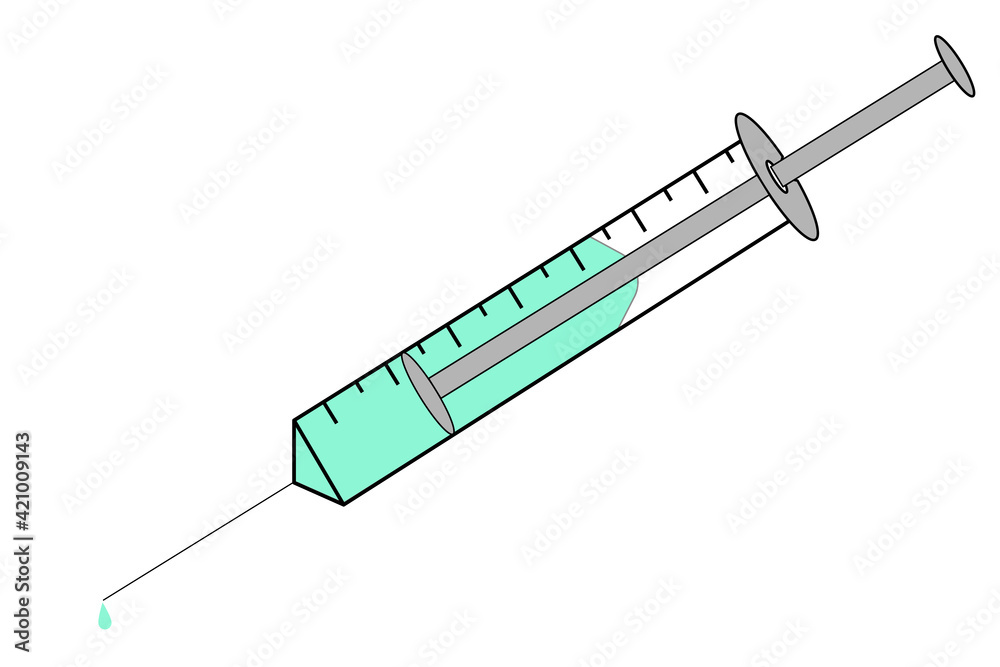 Ein COVID-19 Virus wird mit einer Spritze geimpft und dadurch ...