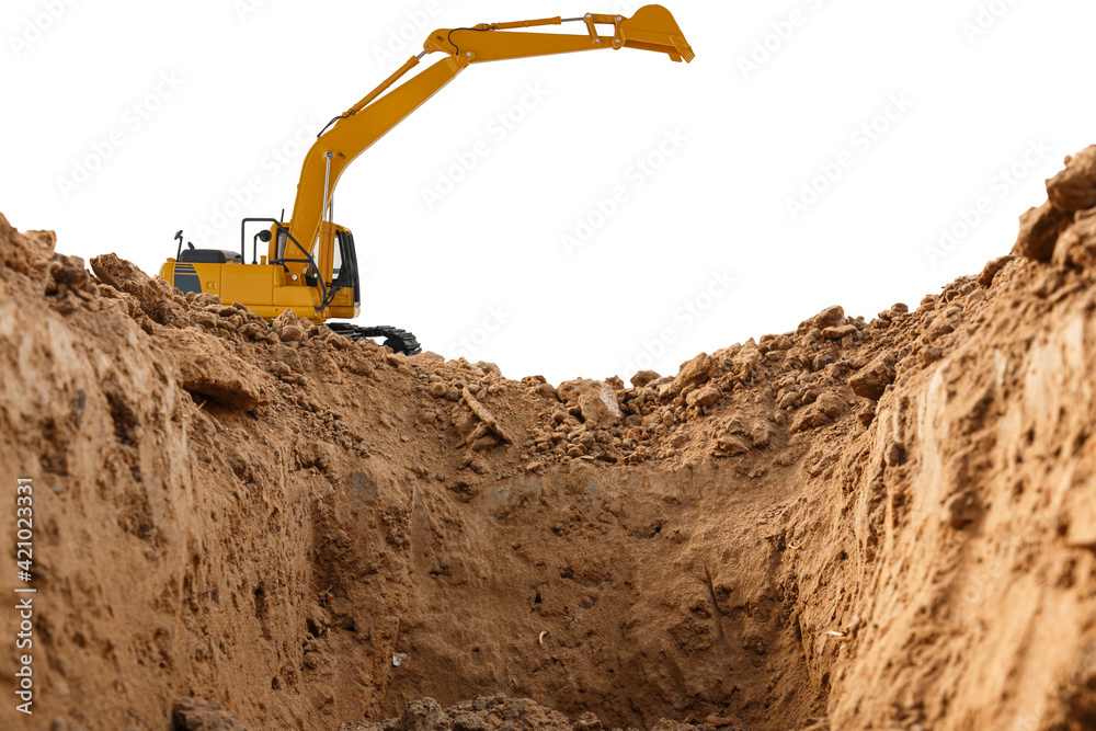 Excavators are digging the soil in the construction site with bucket ...