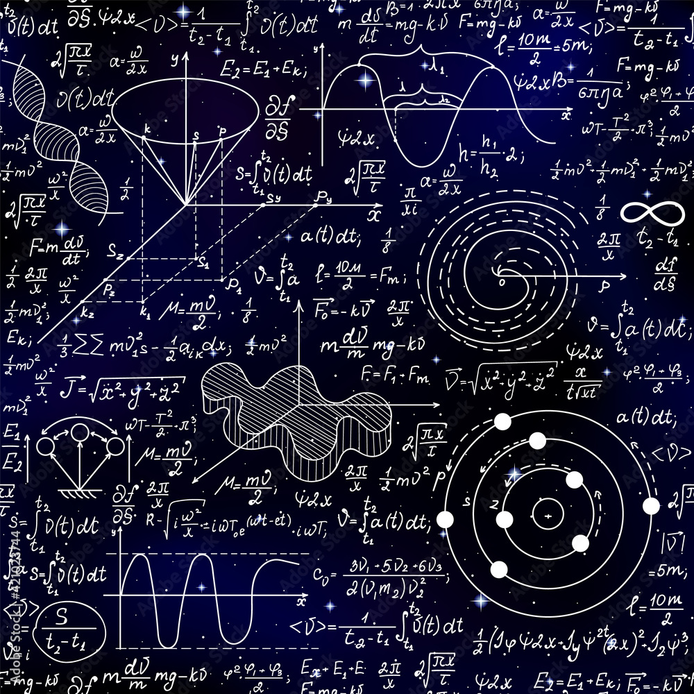 Space scientific vector seamless background with handwritten formulas ...