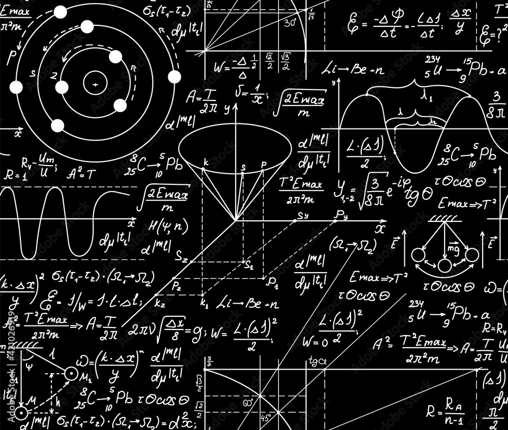 Vector mathematical seamless texture with formulas, math equations and ...