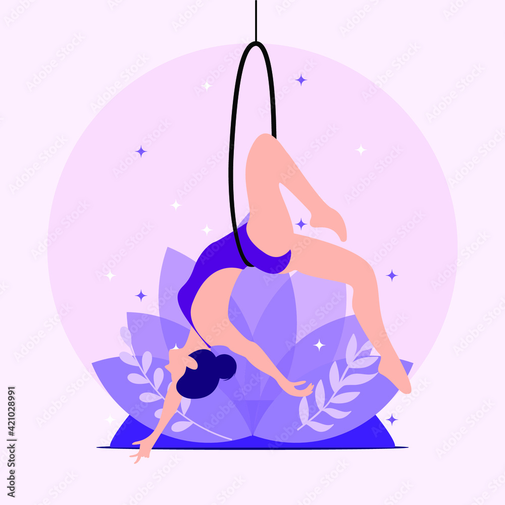 Aerial dancer vector illustration. Woman or girl performing on hoop ...