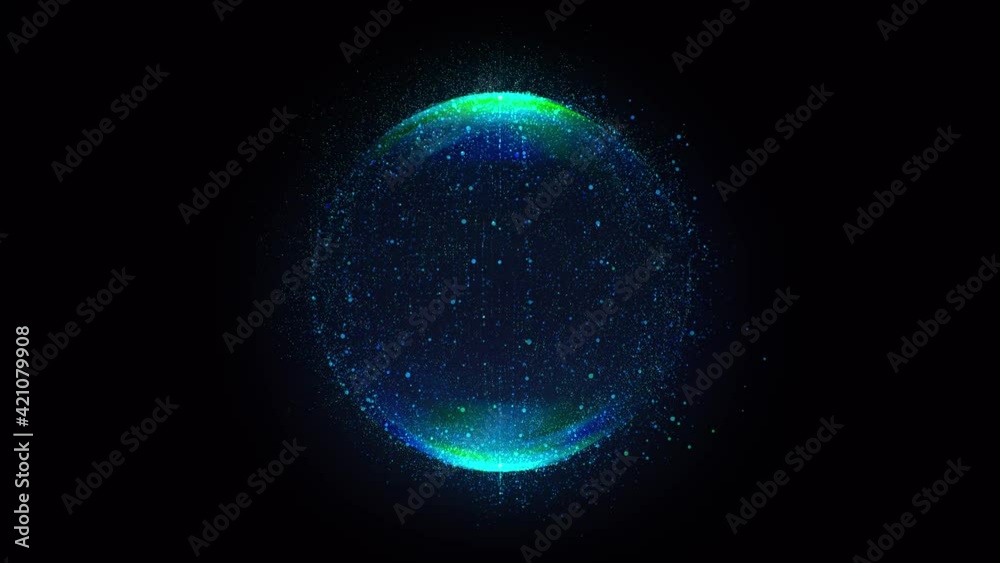Abstract blue sphere 3D animation. Artificial intelligence. Digital and ...