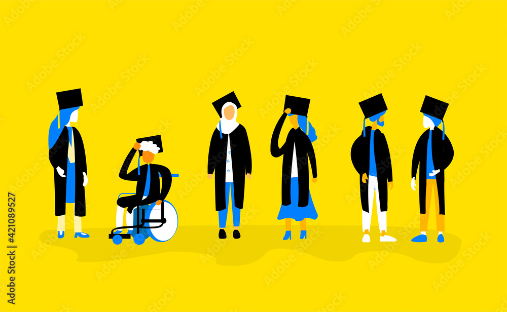 Group of graduated students standing together in the graduation ...