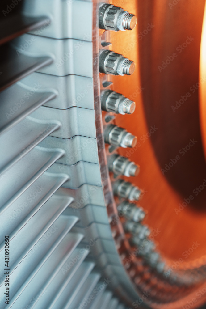 Turbine generator rotor with blades and discs, interior view. Stock ...