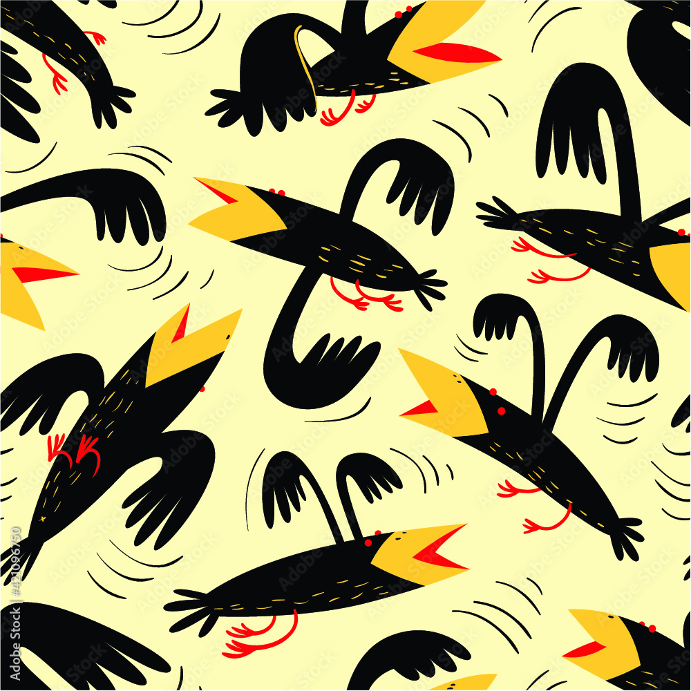 Funny birds seamless pattern.Background with flying isolated crown ...