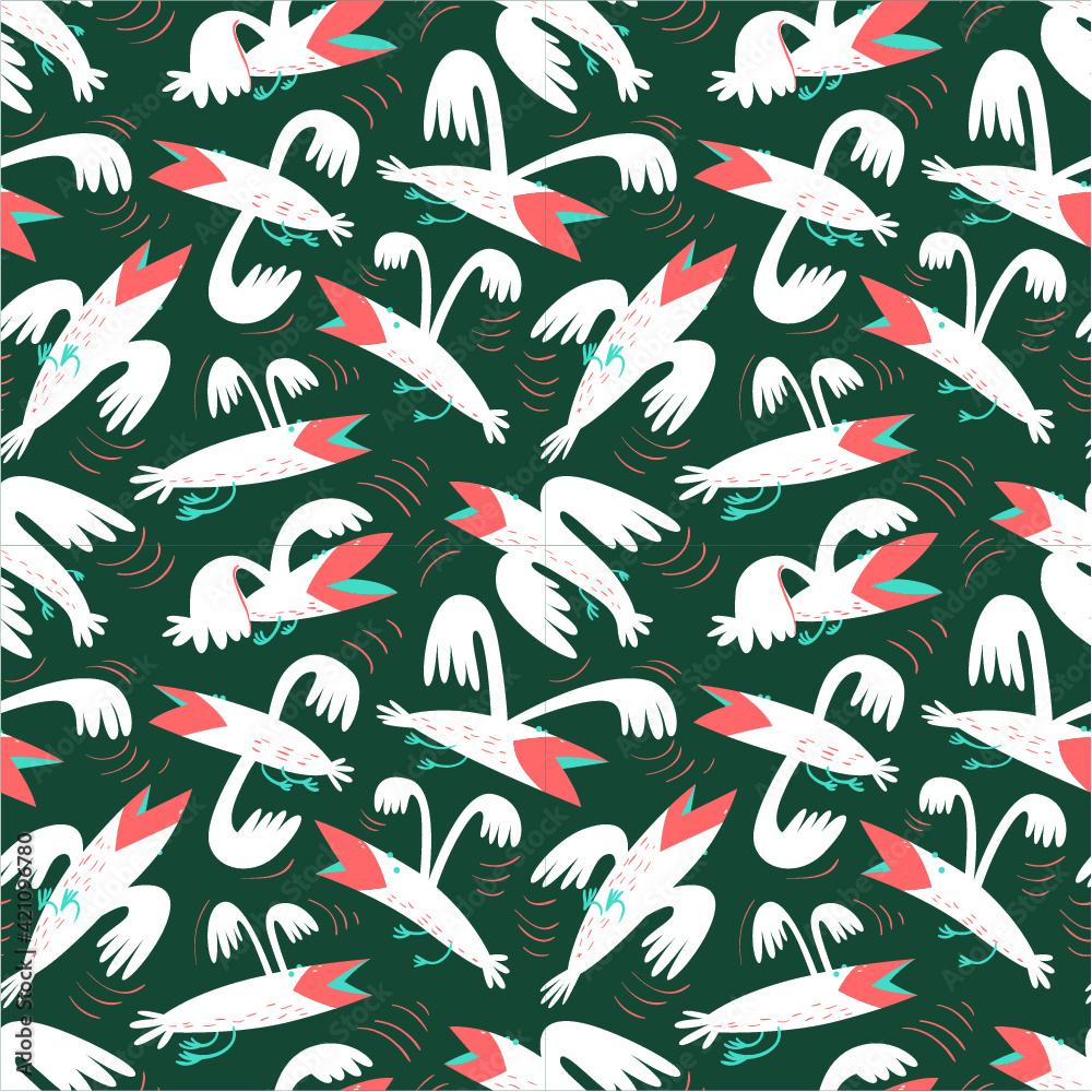 Funny birds seamless pattern.Background with flying isolated crown ...