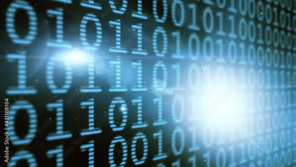 Binary numbers motion on modern futuristic digital wall. Business ...