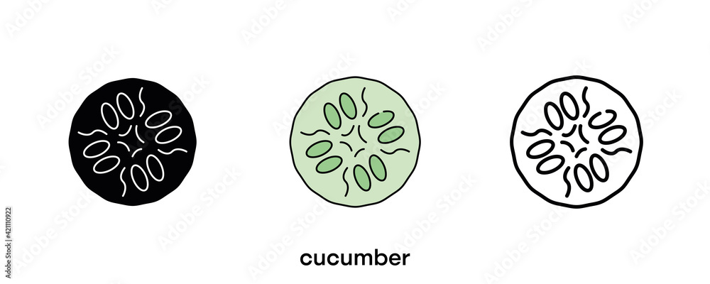 Cucumber icon design. Cucumber icon set in silhouette, colorful and ...