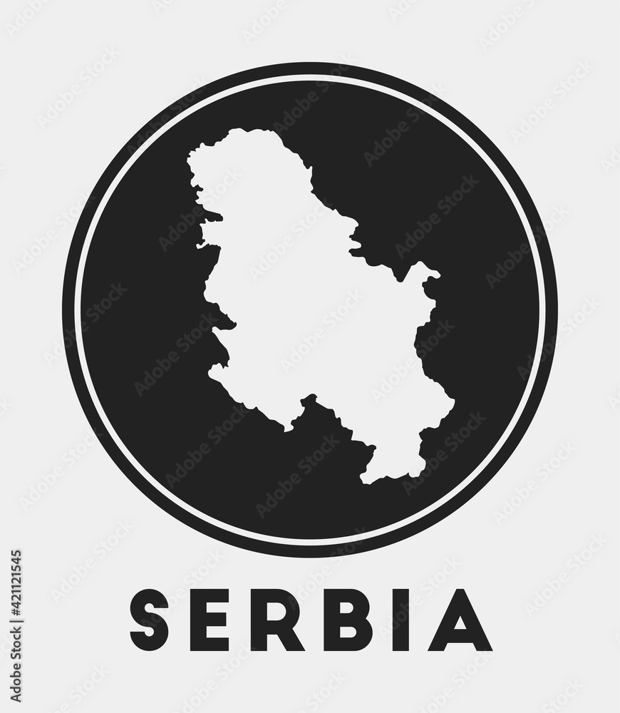 Serbia icon. Round logo with country map and title. Stylish Serbia ...