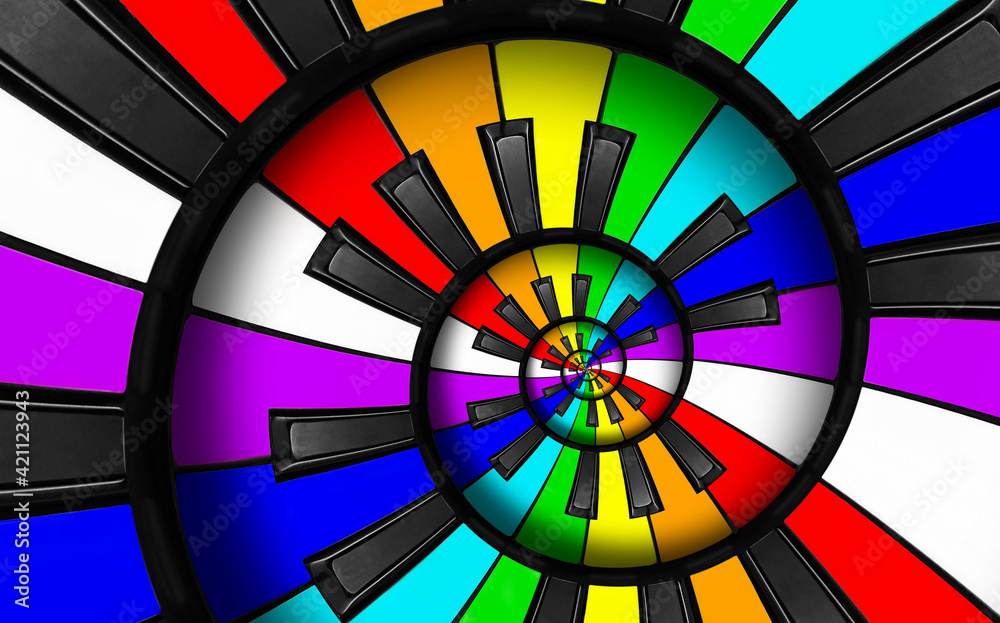 Unusual abstract rainbow piano keyboard spiral music background ...