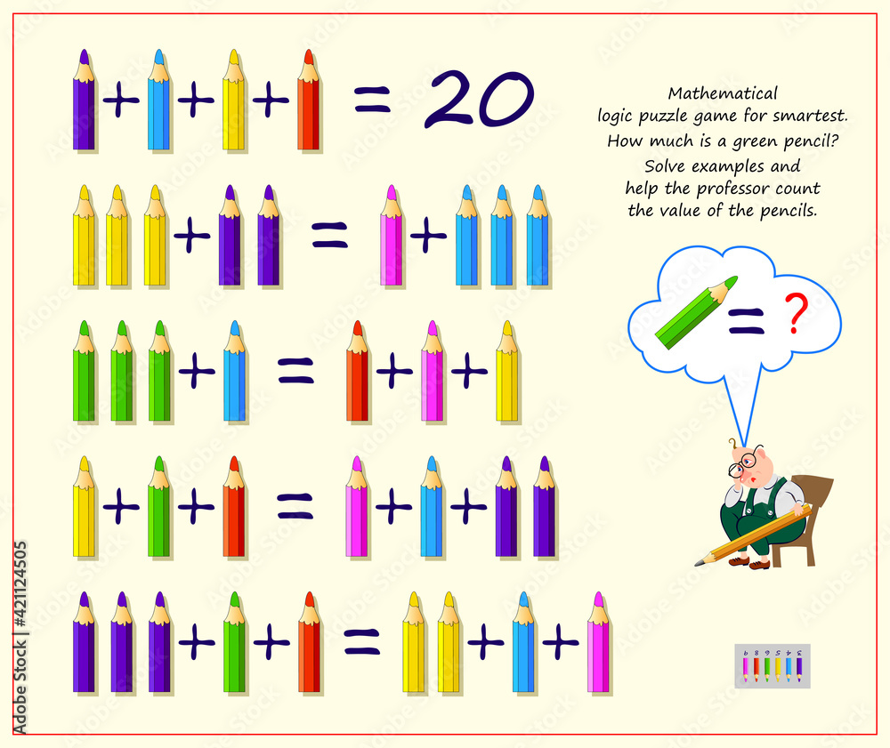 Mathematical logic puzzle game for smartest. How much is a green pencil ...
