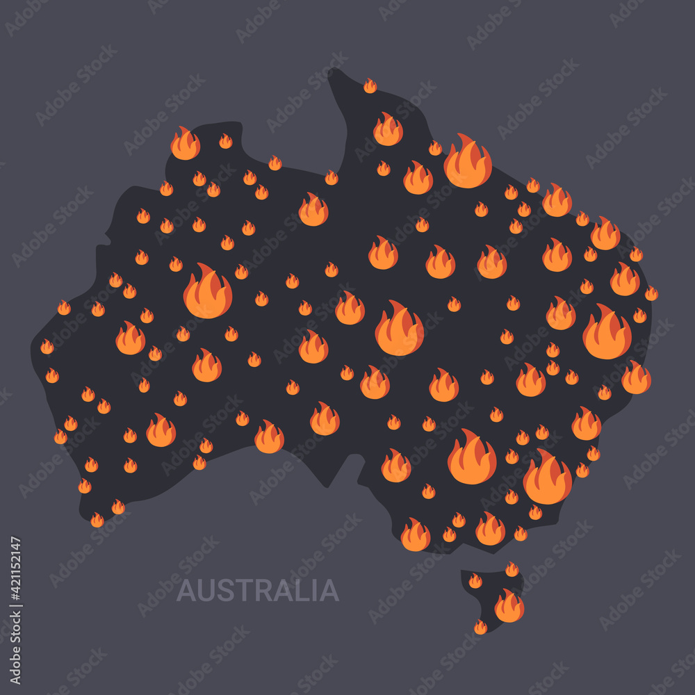 map of Australia with fire symbols bushfires seasonal wildfires global ...