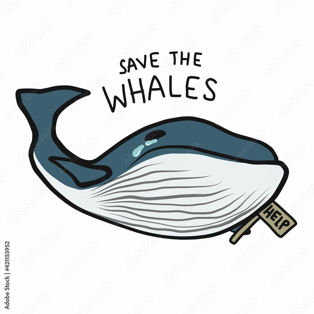 Save the whales, Whales crying for help cartoon vector illustration ...