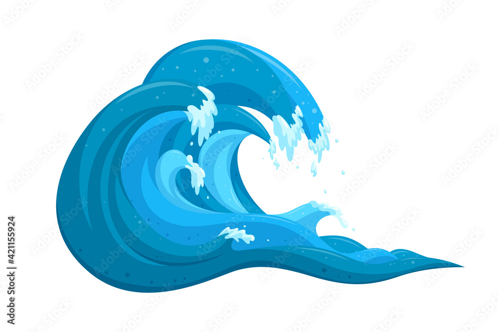 Tropical tsunami wave in cartoon style. Ocean surfing wave forming a ...