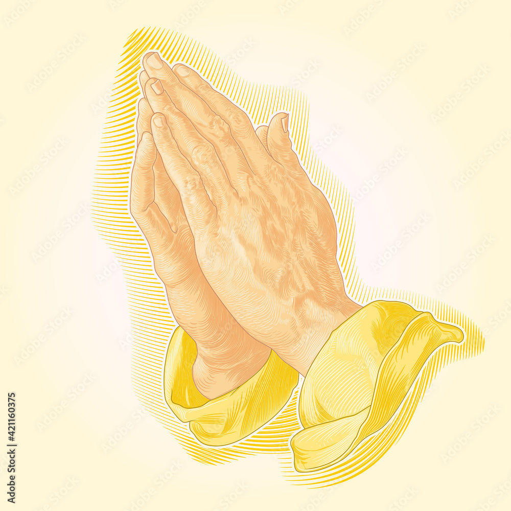 Vector design of hands of god, praying hands, hands lit by god, hands ...