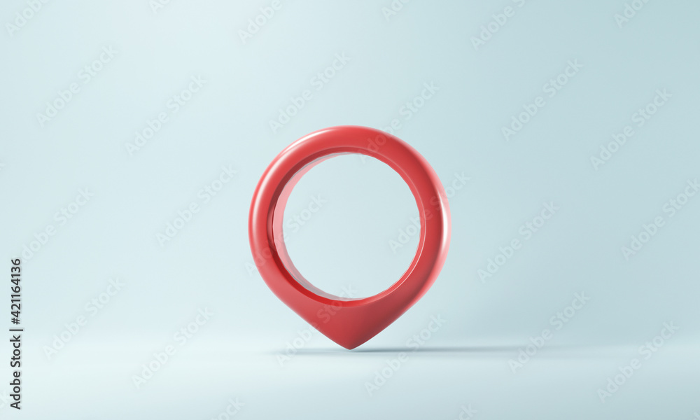 3d red map pointer pin. Location symbol on blue background. 3D rendering Stock Illustration ...