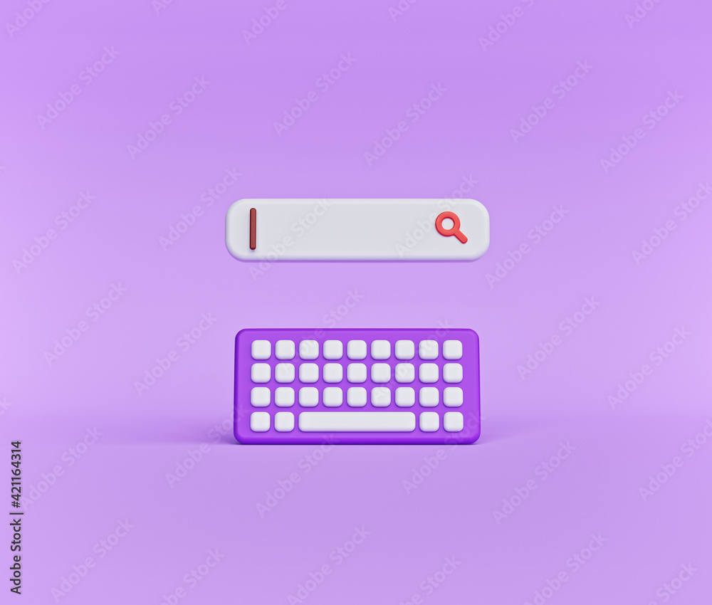 cartoon style keyboard and search bar isolated. minimal Web search ...