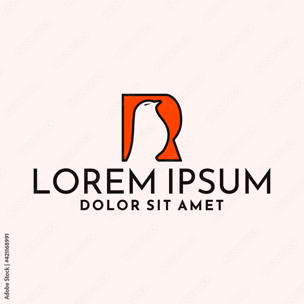 Initial letter R logo template with modern bird line art apps icon ...