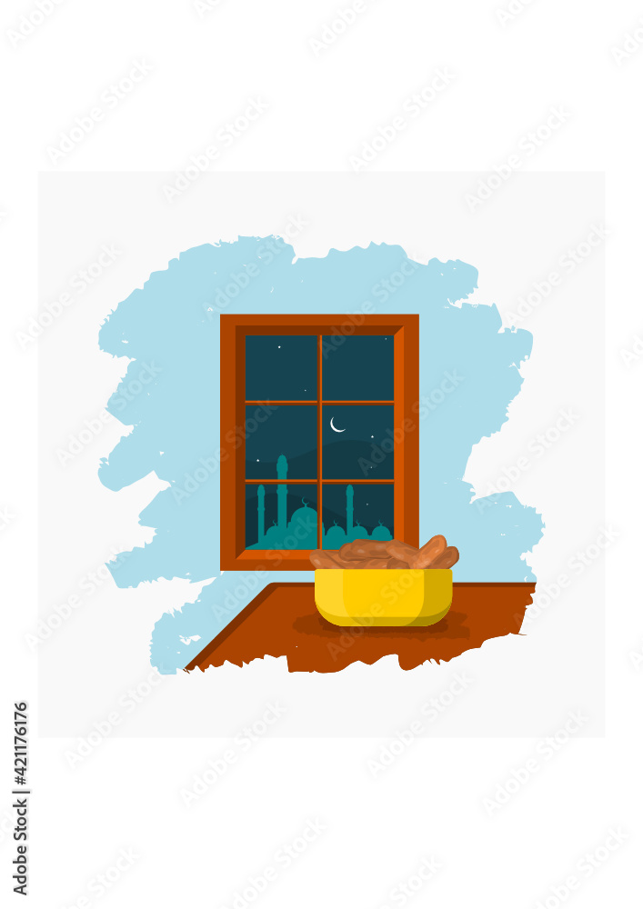 Editable Indoor Night Scene Vector Illustration With a Bowl of Dates ...