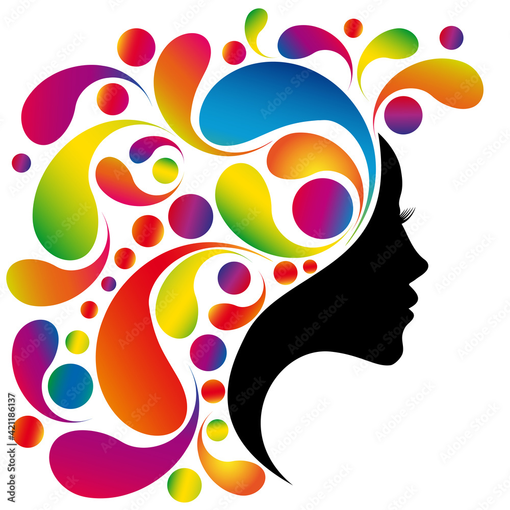 Beautiful woman profile silhouette with paint splash hair, vector young ...