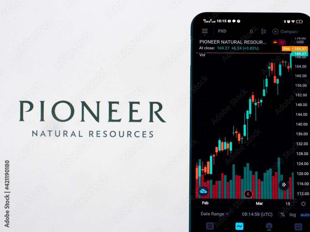 In this photo illustration the stock market information of Pioneer Natural Resources Co seen ...