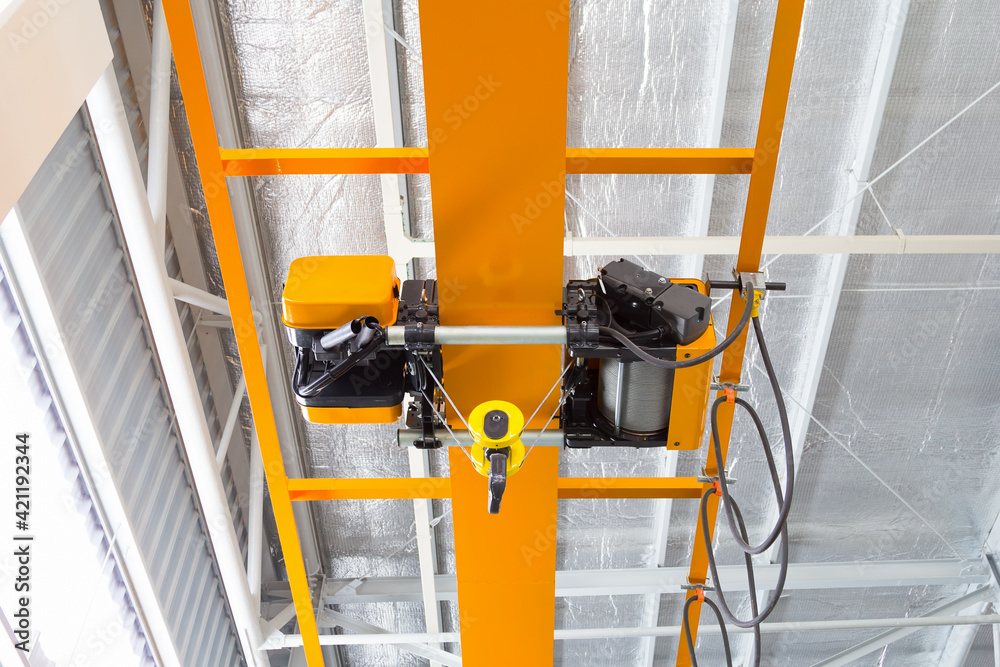 Overhead crane inside factory or warehouse. That industrial machinery ...