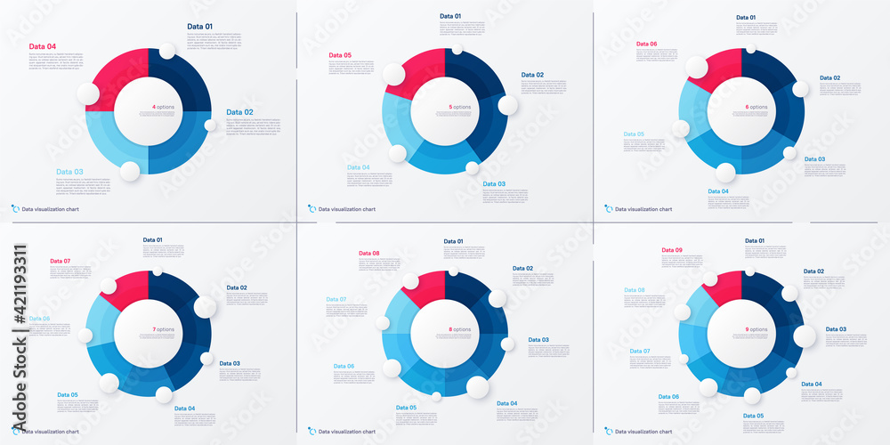 Set of vector modern circle chart infographic templates. 4-9 options ...