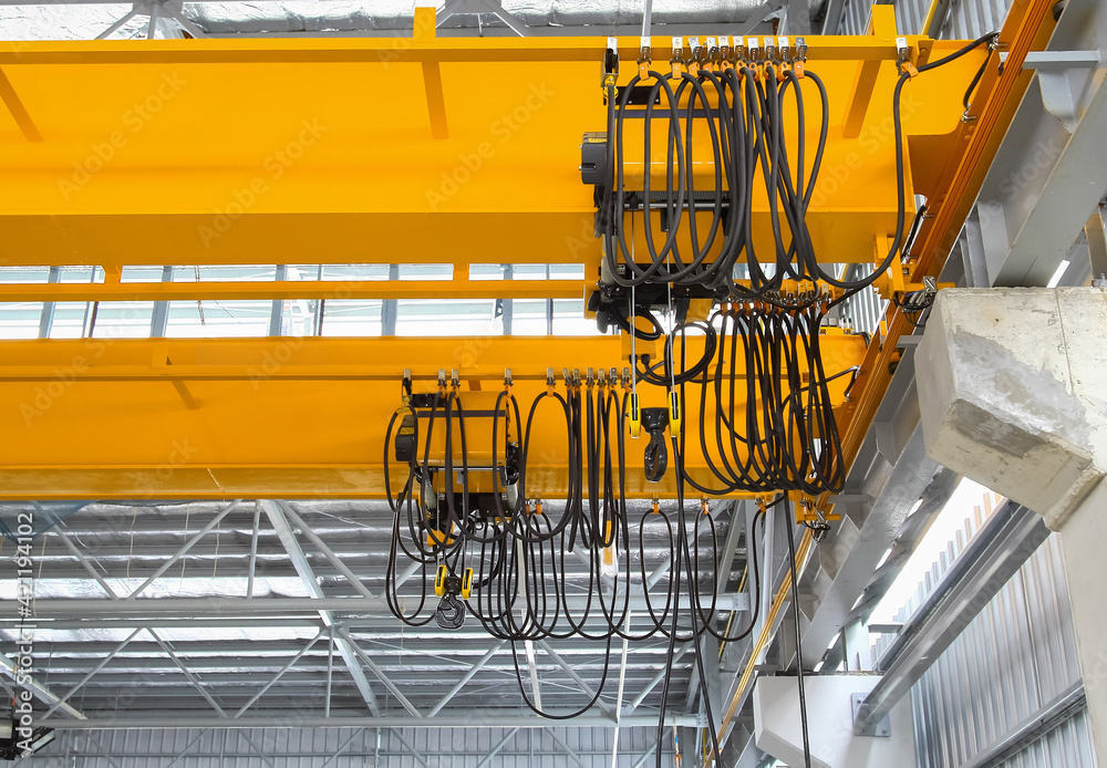 Overhead crane inside factory or warehouse. That industrial machinery ...