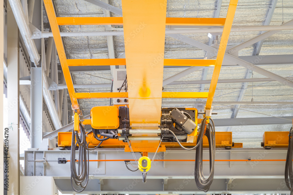 Overhead crane inside factory or warehouse. That industrial machinery ...