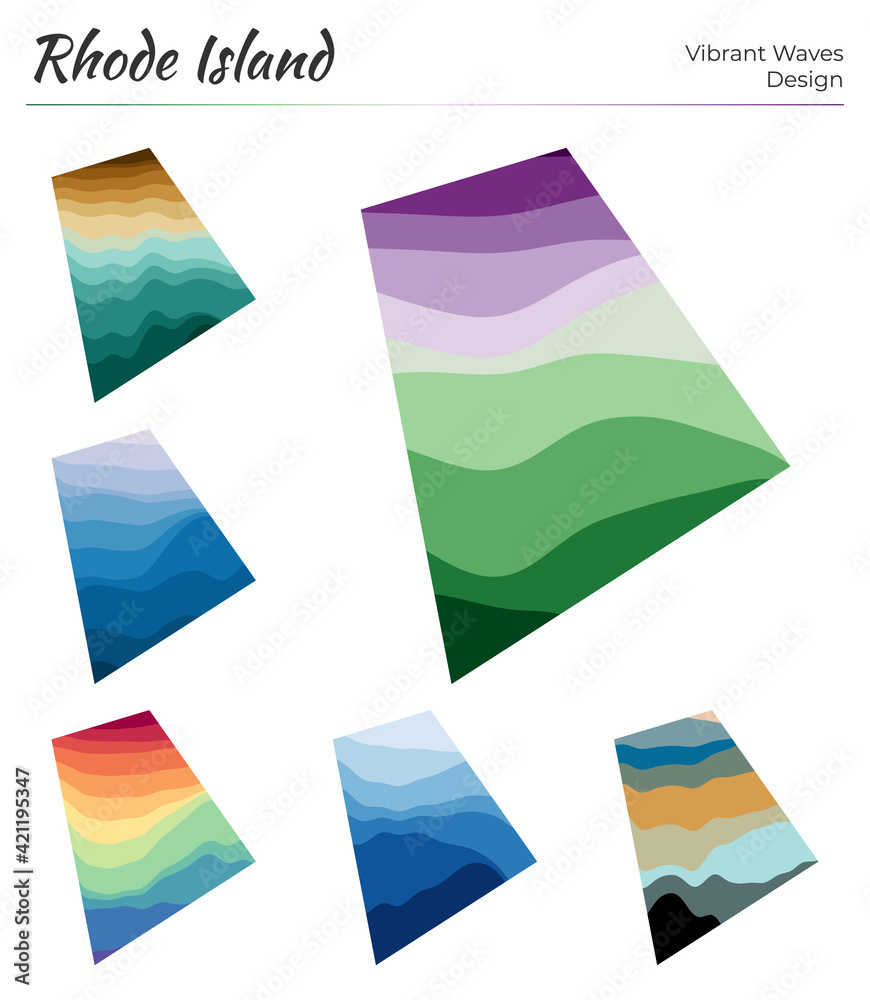 Set of vector maps of Rhode Island. Vibrant waves design. Bright map of ...