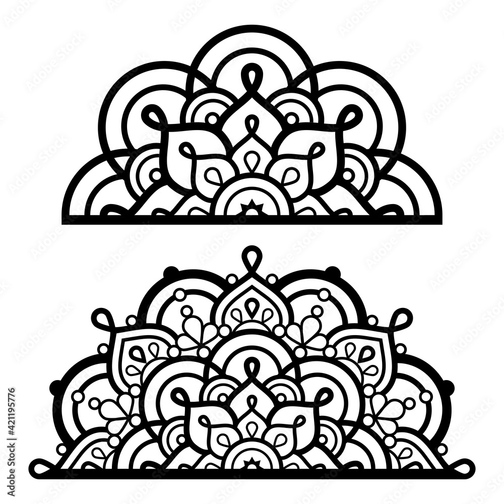 Half mandala vector art, Indian mehndi henna tattoo style design - yoga ...