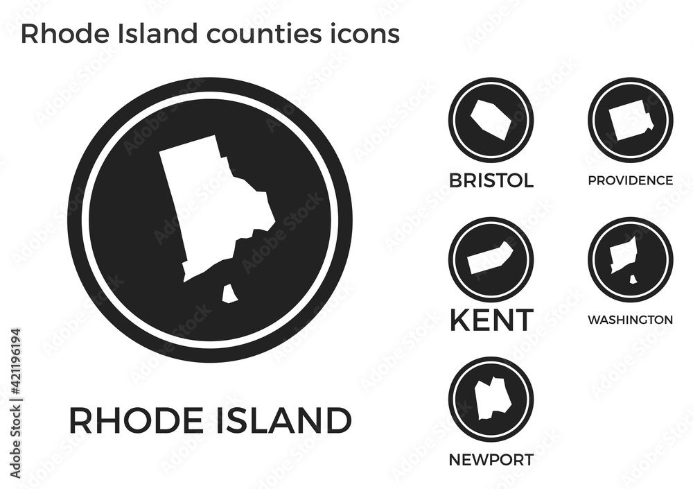 Rhode Island counties icons. Black round logos with us state counties ...
