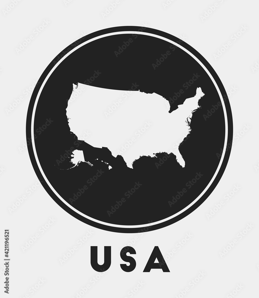 USA icon. Round logo with country map and title. Stylish USA badge with ...