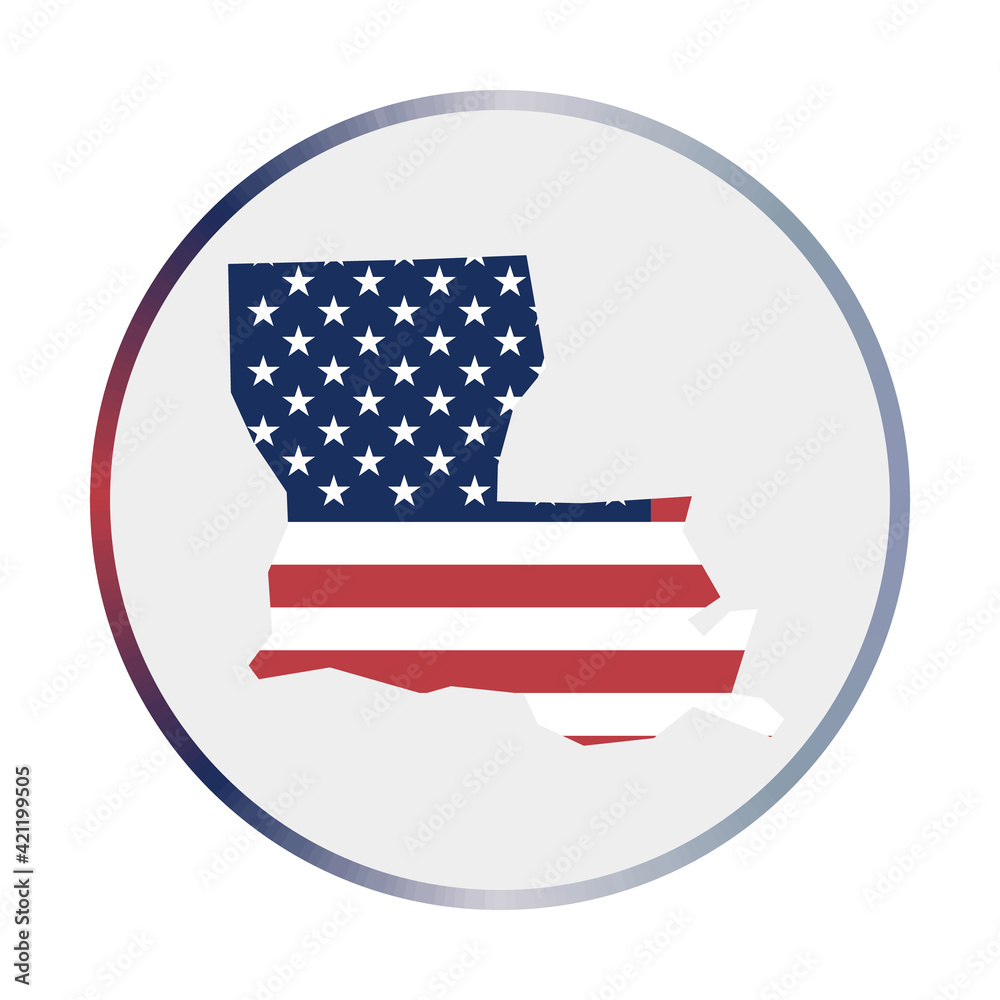Louisiana icon. Shape of the us state with Louisiana flag. Round sign ...
