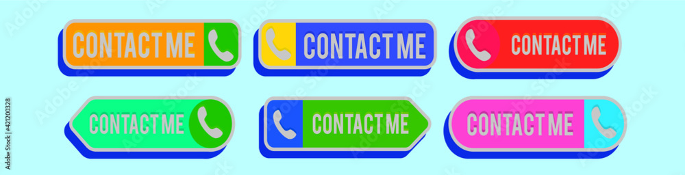 set of contact me button cartoon icon design template with various ...