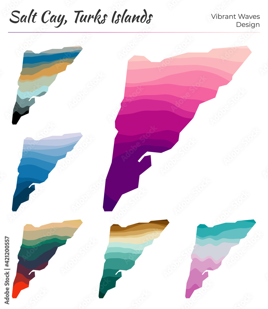 Set of vector maps of Salt Cay, Turks Islands. Vibrant waves design ...