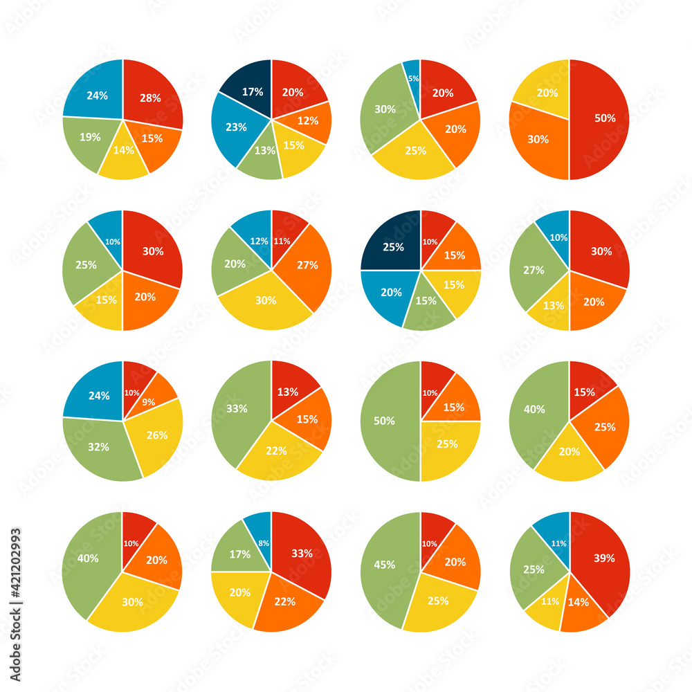 Infographic pie graph set. Vector illustration. Colorful diagram collection with sections or ...