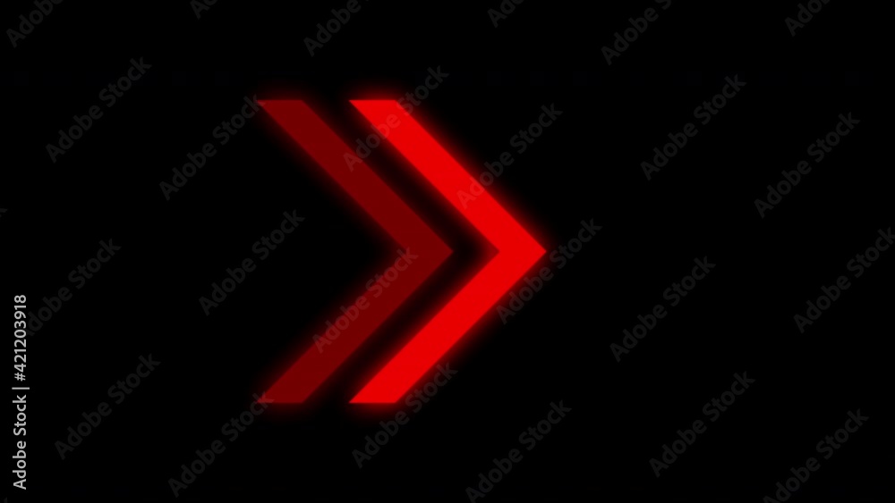 Red arrow animation, neon glowing on black background. Red color glow ...