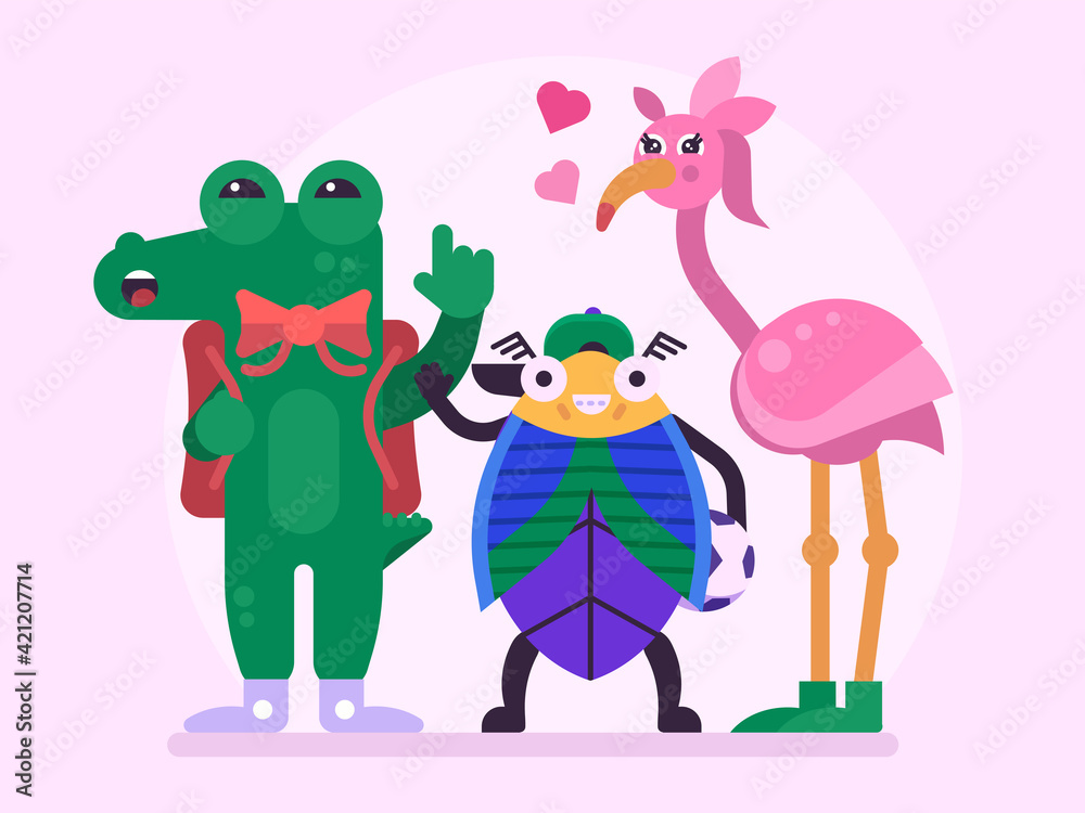 Cute Family Humanized Animal Characters in Flat Stock Vector | Adobe Stock